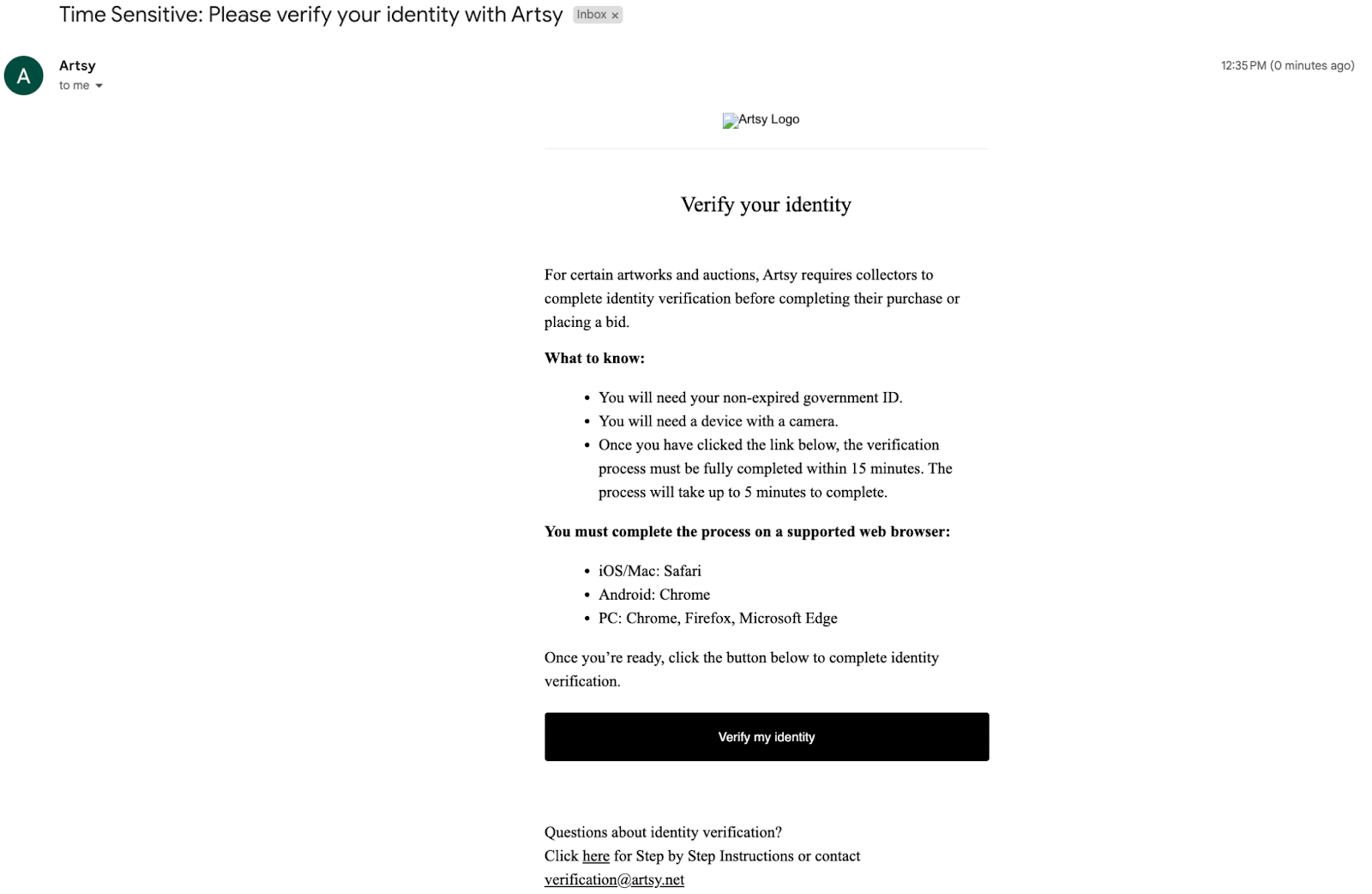 How to Complete Identity Verification | Artsy Purchase Support