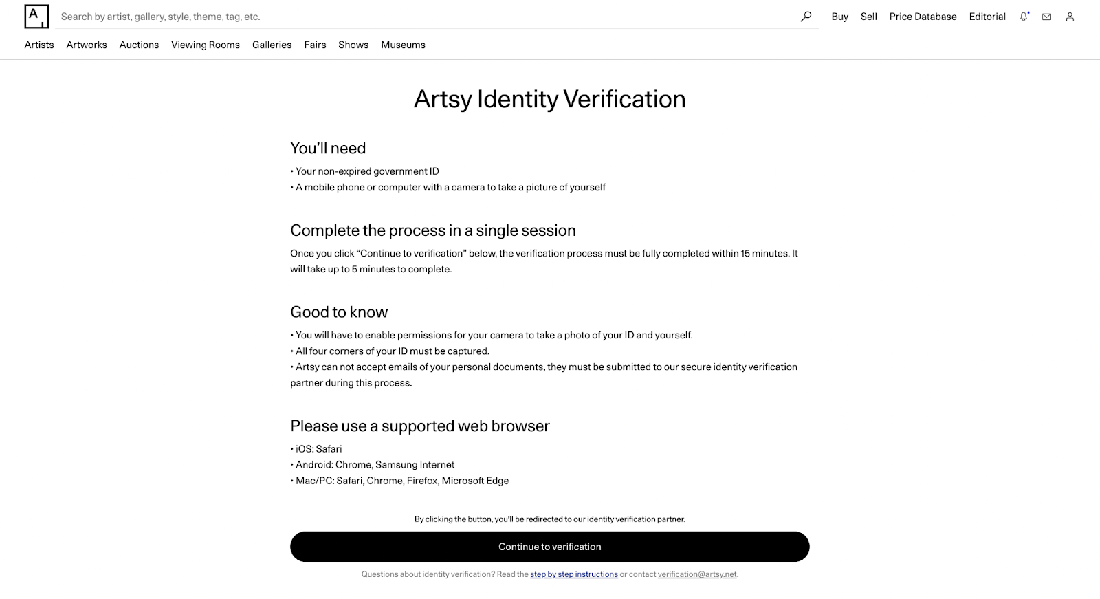 How to Complete Identity Verification | Artsy Purchase Support