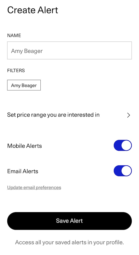 How To Create An Alert | Artsy Purchase Support